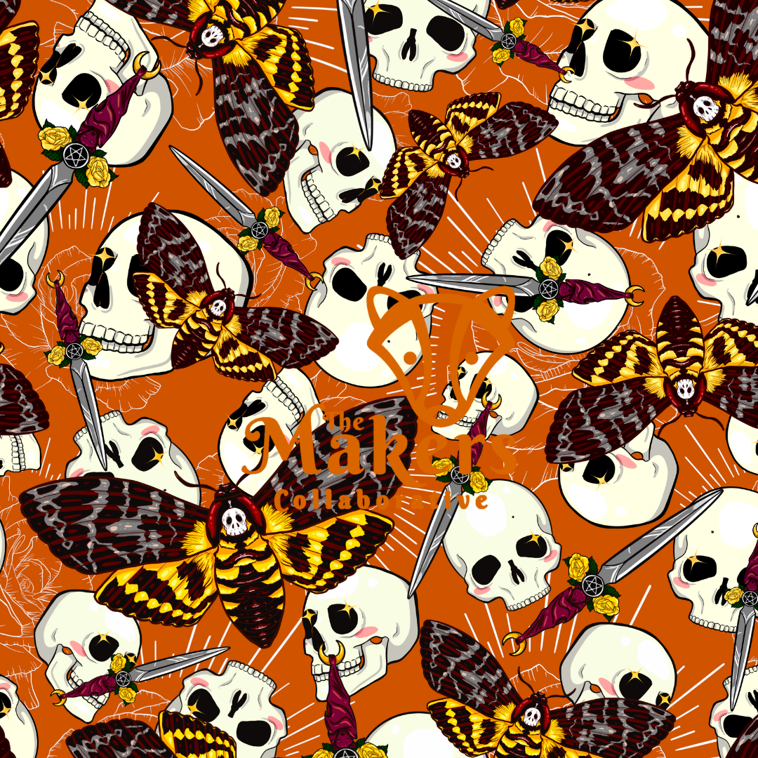 Skulls Swords and Moths Yellow | The Makers Collaborative