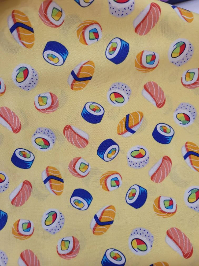 Name Brand Quilting Cotton Sushi Yellow Background | The Makers Collaborative